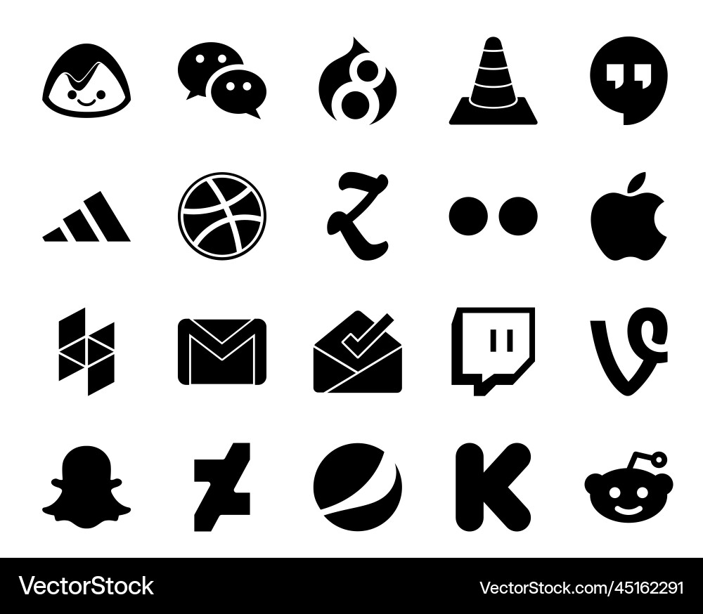 20 social media icon pack including inbox email Vector Image