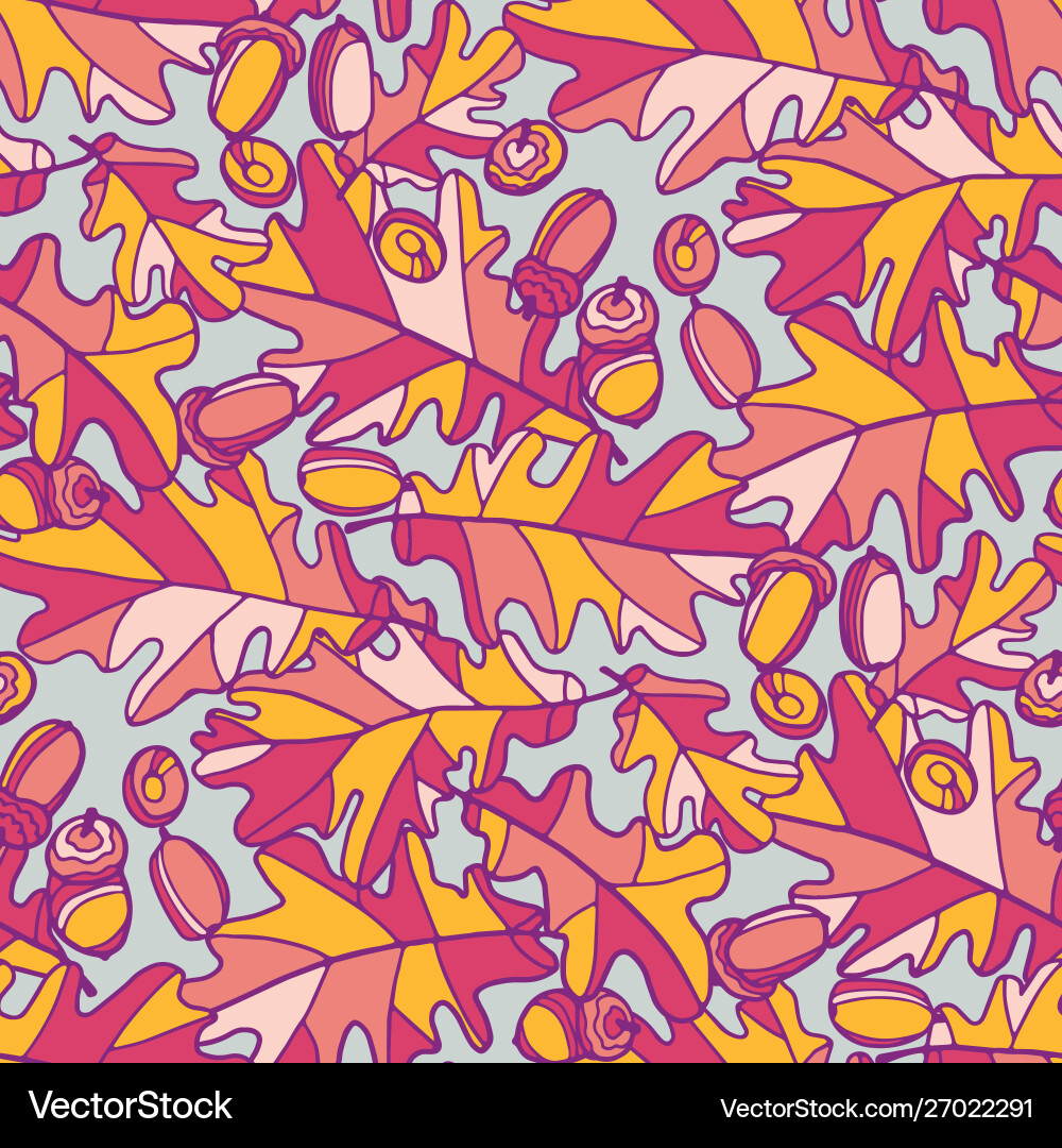 Bright oak acorn and leaves seamless pattern Vector Image