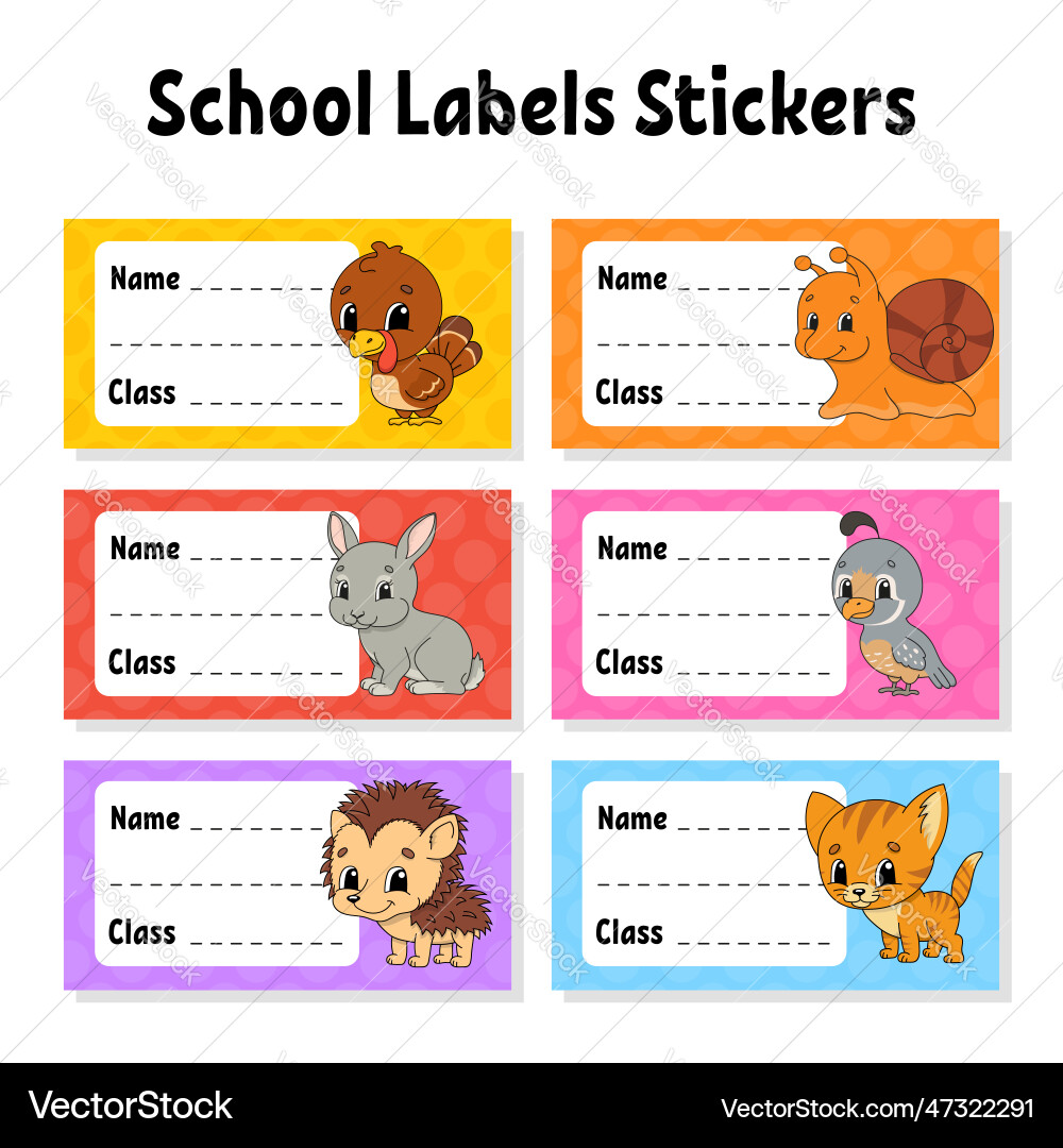 Bright stickers name and class back to school Vector Image