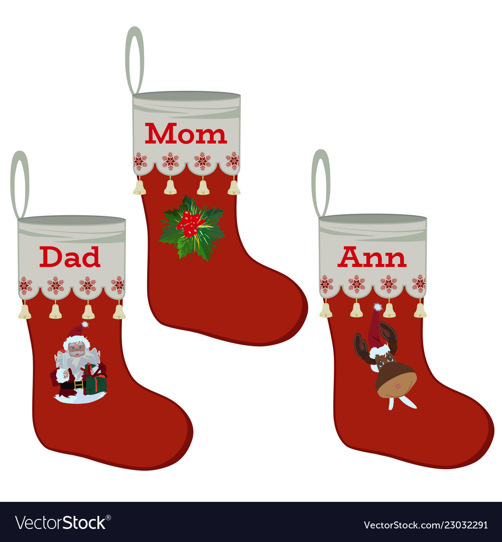 Christmas stocking icon set flat Royalty Free Vector Image