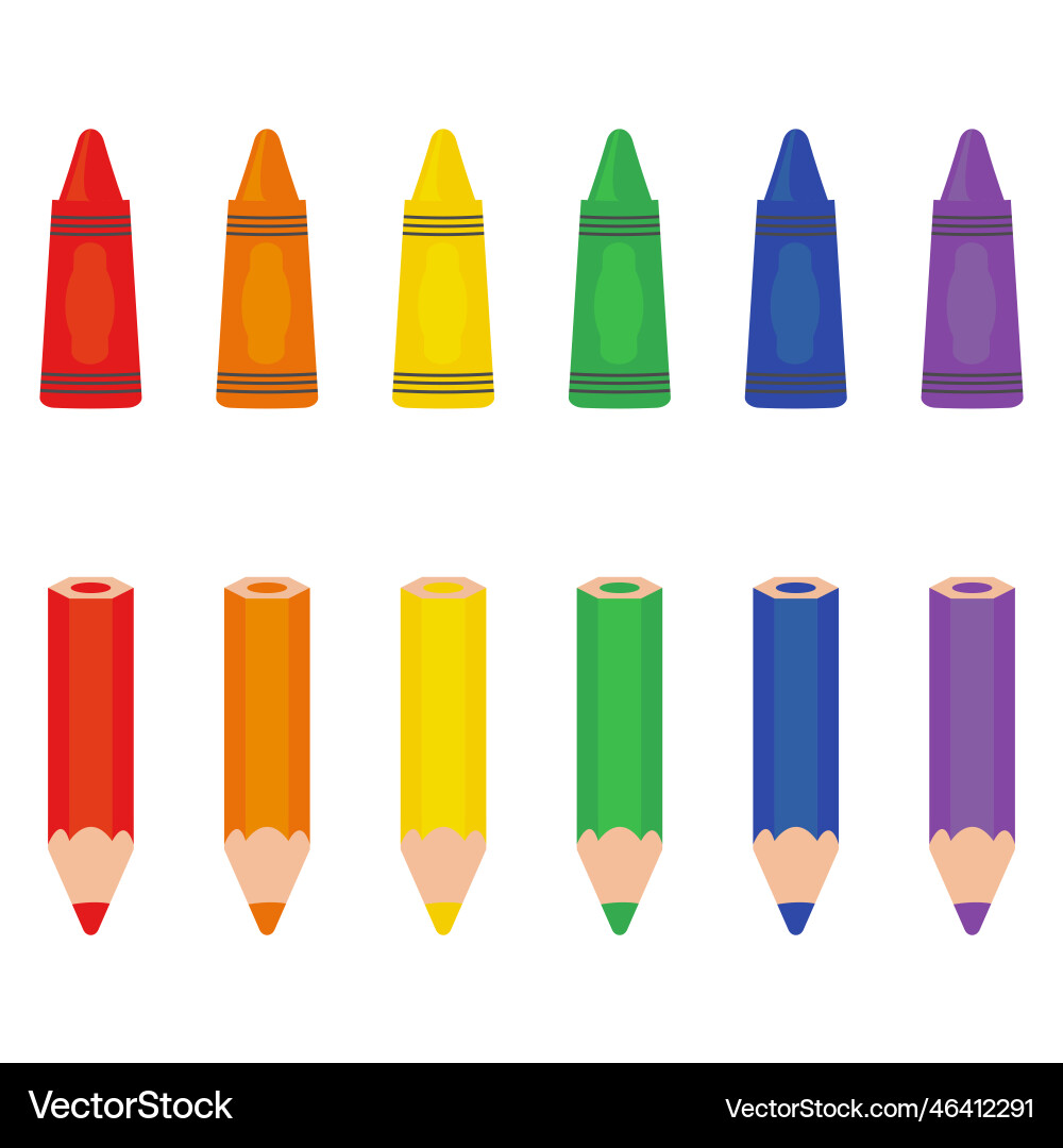 Crayons and colored pencils isolated on white bac Vector Image