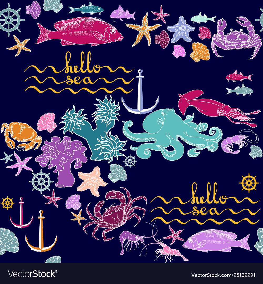 Hello sea seamless pattern Royalty Free Vector Image