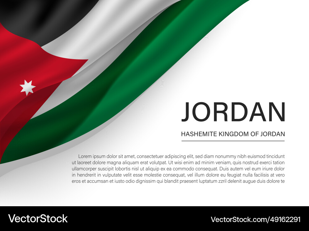Jordan country realistic flag and text Royalty Free Vector