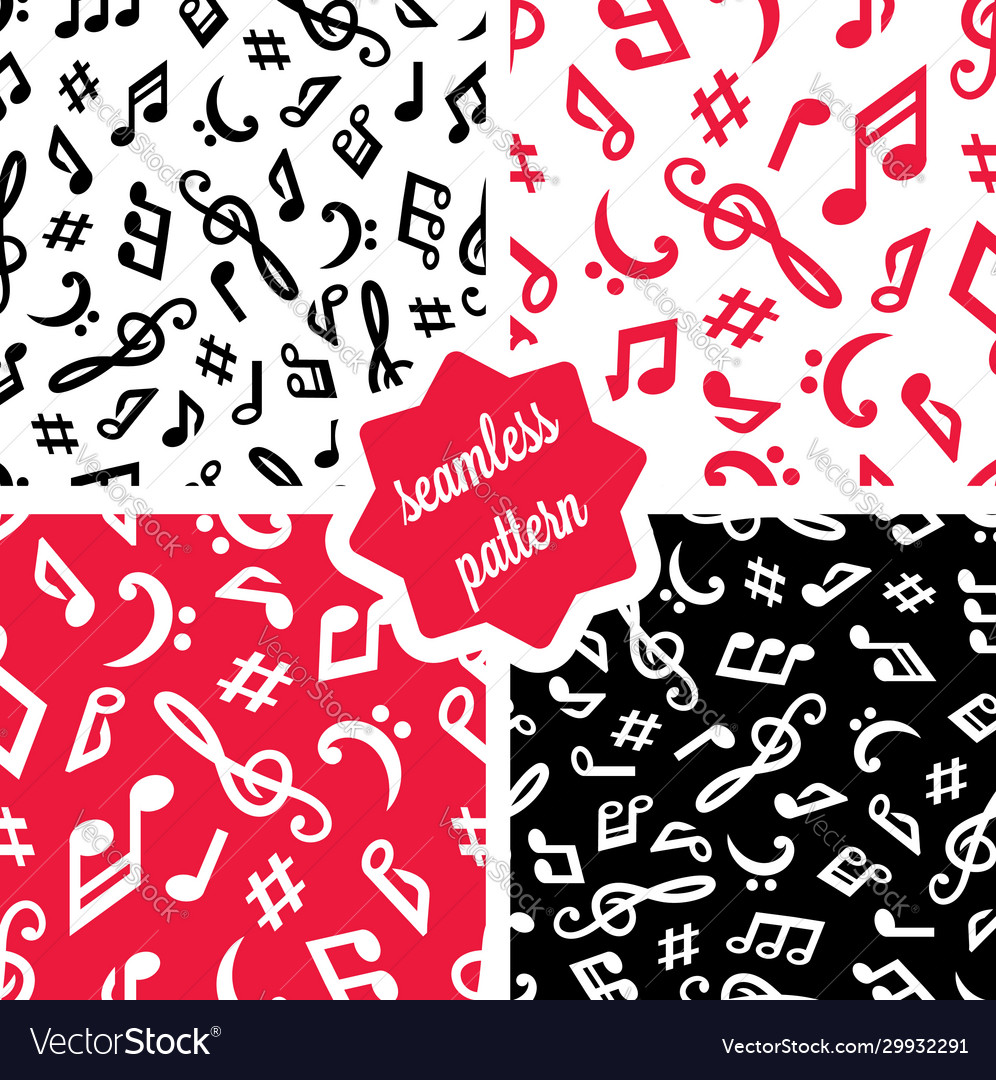 Music notes seamless pattern set Royalty Free Vector Image