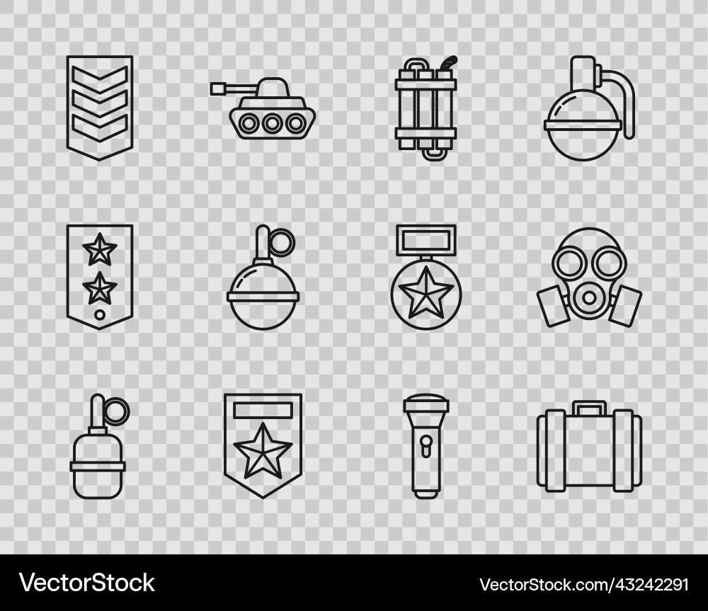 Set line hand grenade military ammunition box Vector Image