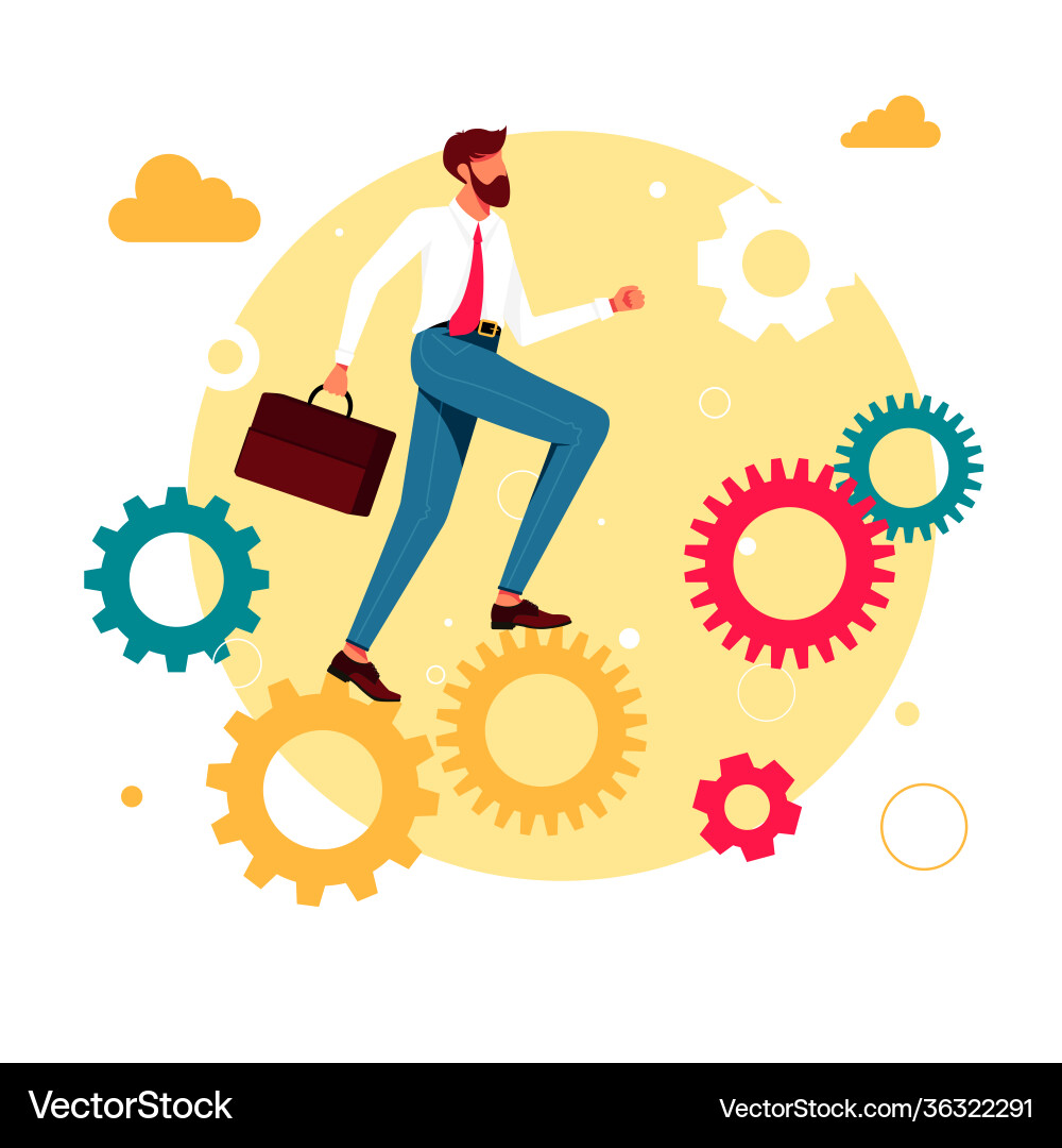 Successful office workers running up career gears Vector Image