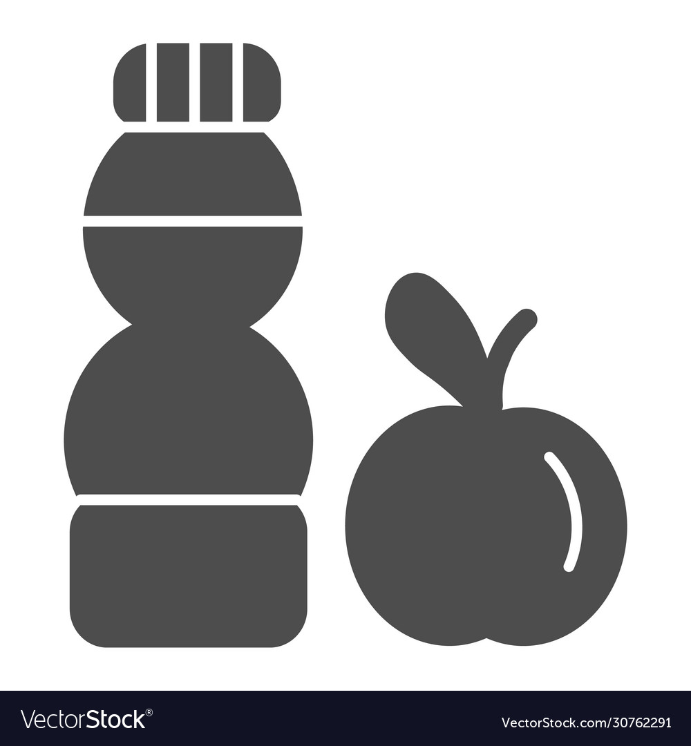 Water bottle and apple solid icon healthy Vector Image Water bottle and apple solid icon healthy Vector Image
