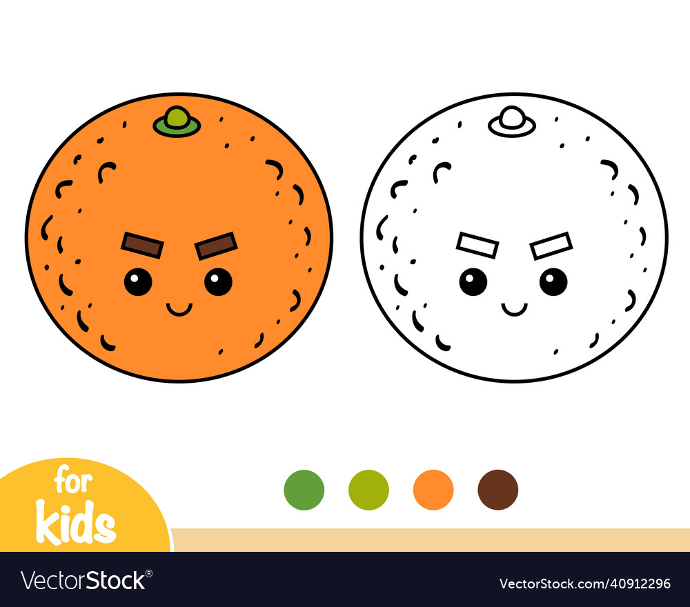 Coloring book orange with a cute face Royalty Free Vector