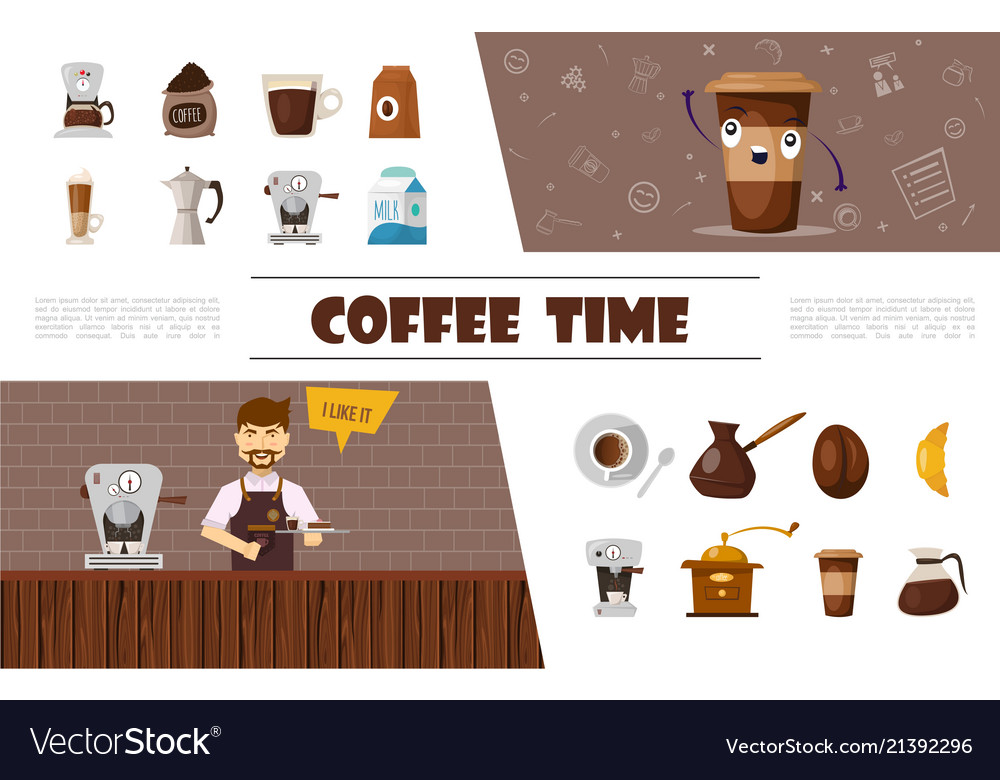 Flat coffee elements collection Royalty Free Vector Image