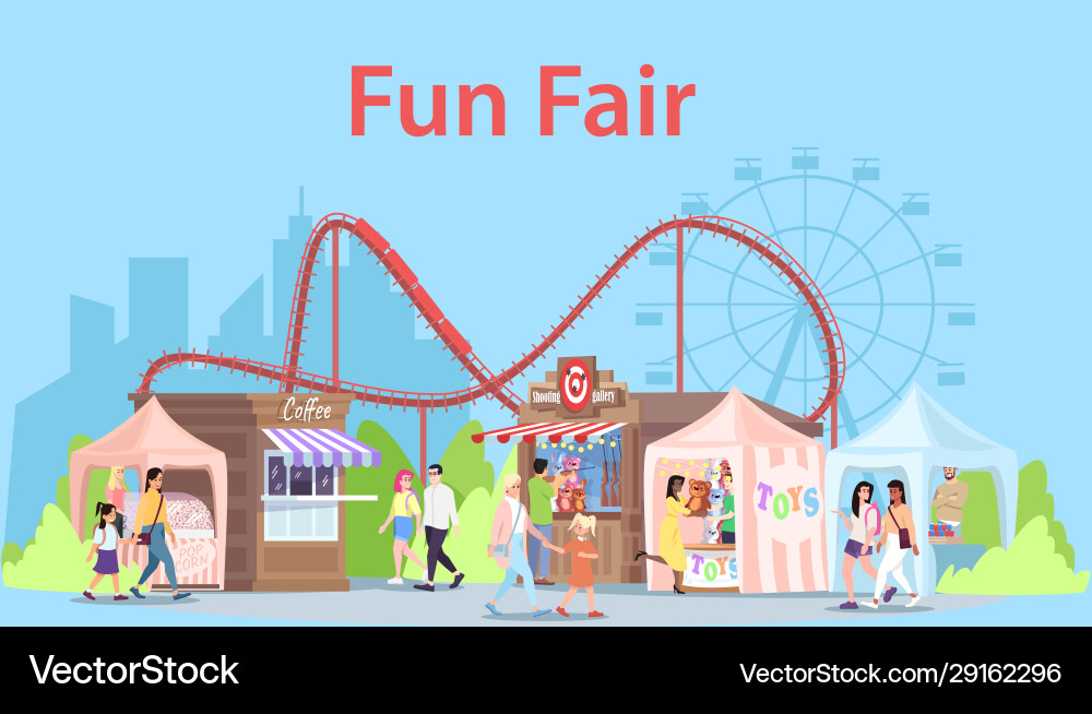 Funfair flat amusement park attractions banner Vector Image