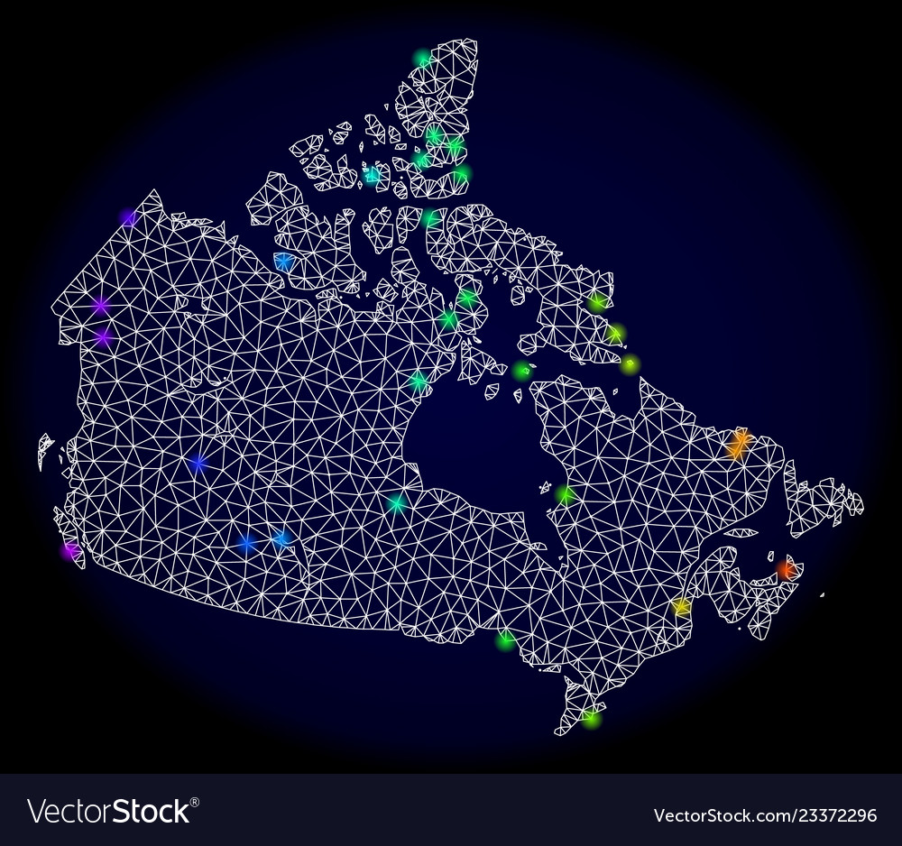 Polygonal network mesh map of canada with bright Vector Image