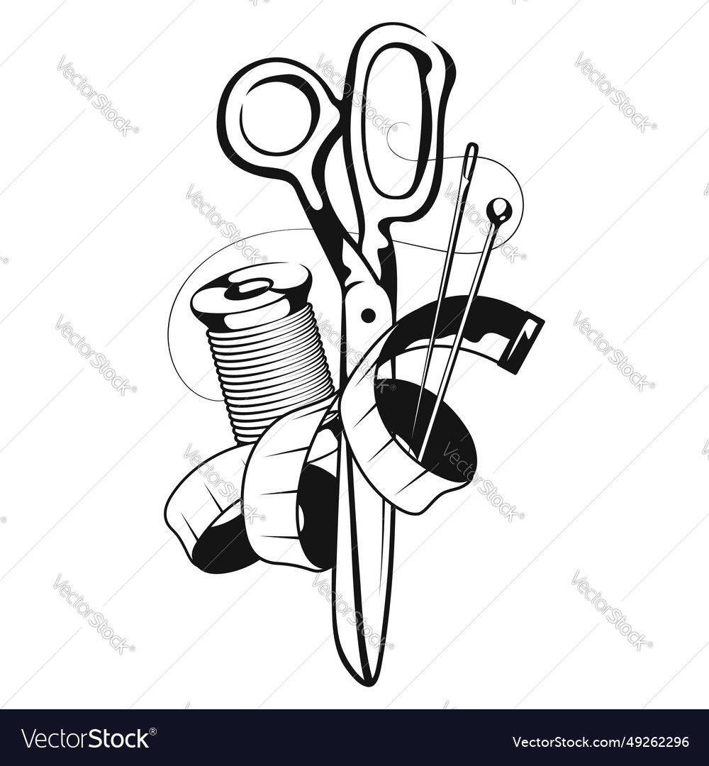 Scissors Needle Spool Of Thread And Meter Vector Image
