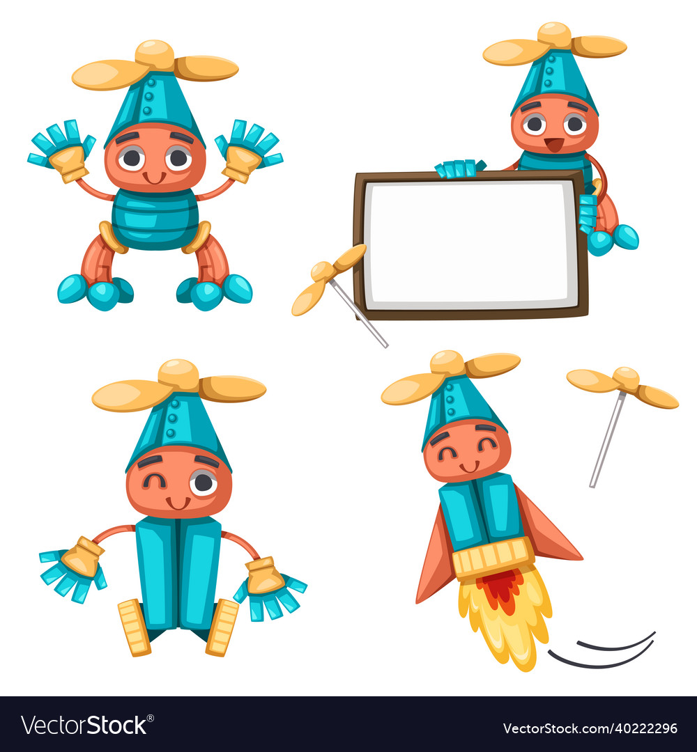 Set of android character robot toy cartoon style Vector Image