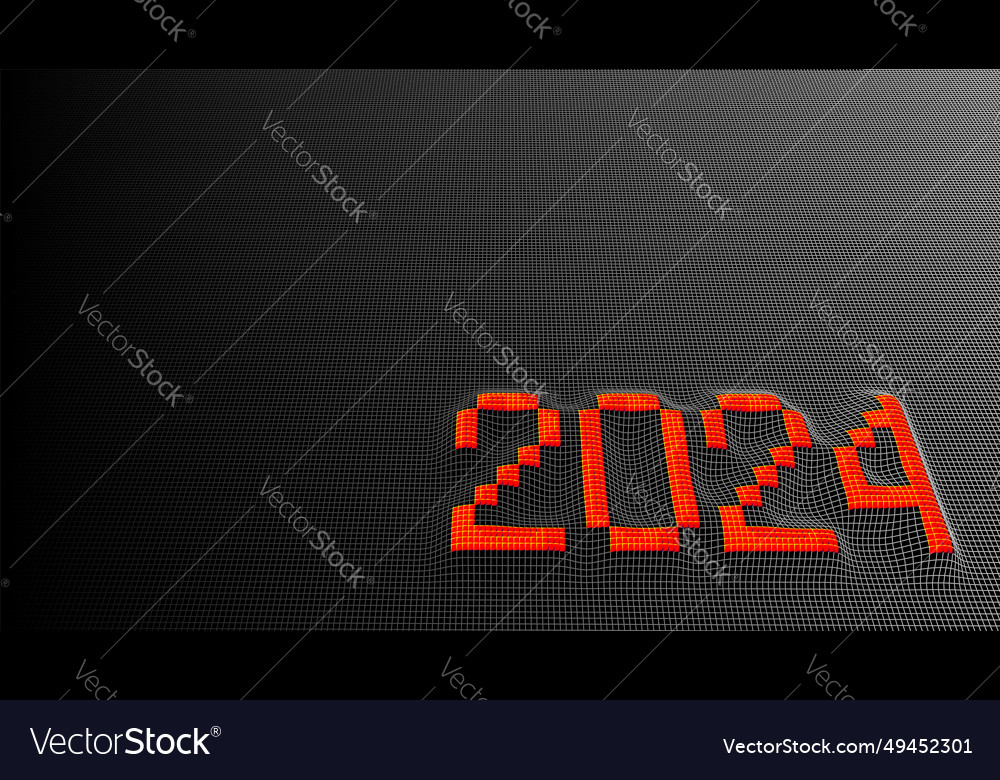 2024 new year sign with technology grid in retro Vector Image