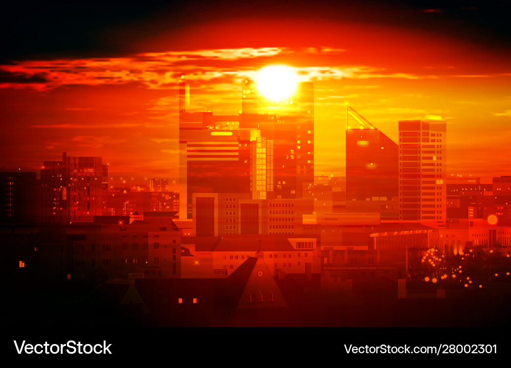 Abstract red with cityscape city on sunset Vector Image