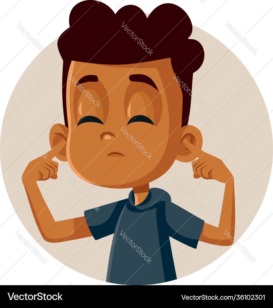 African boy covering up her ears ignoring Vector Image