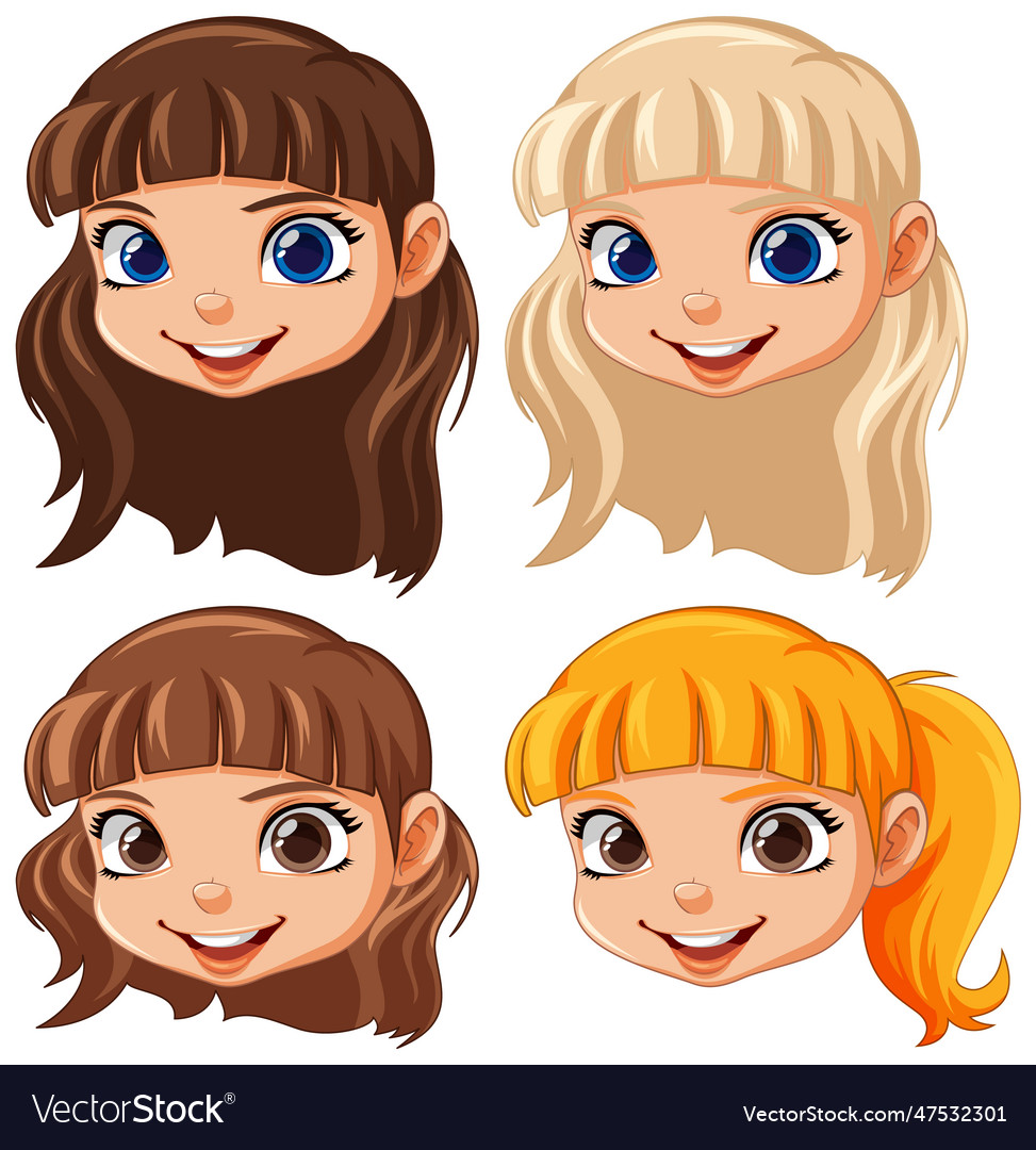 Cute Girl Face Smilling Isolated In Different Vector Image