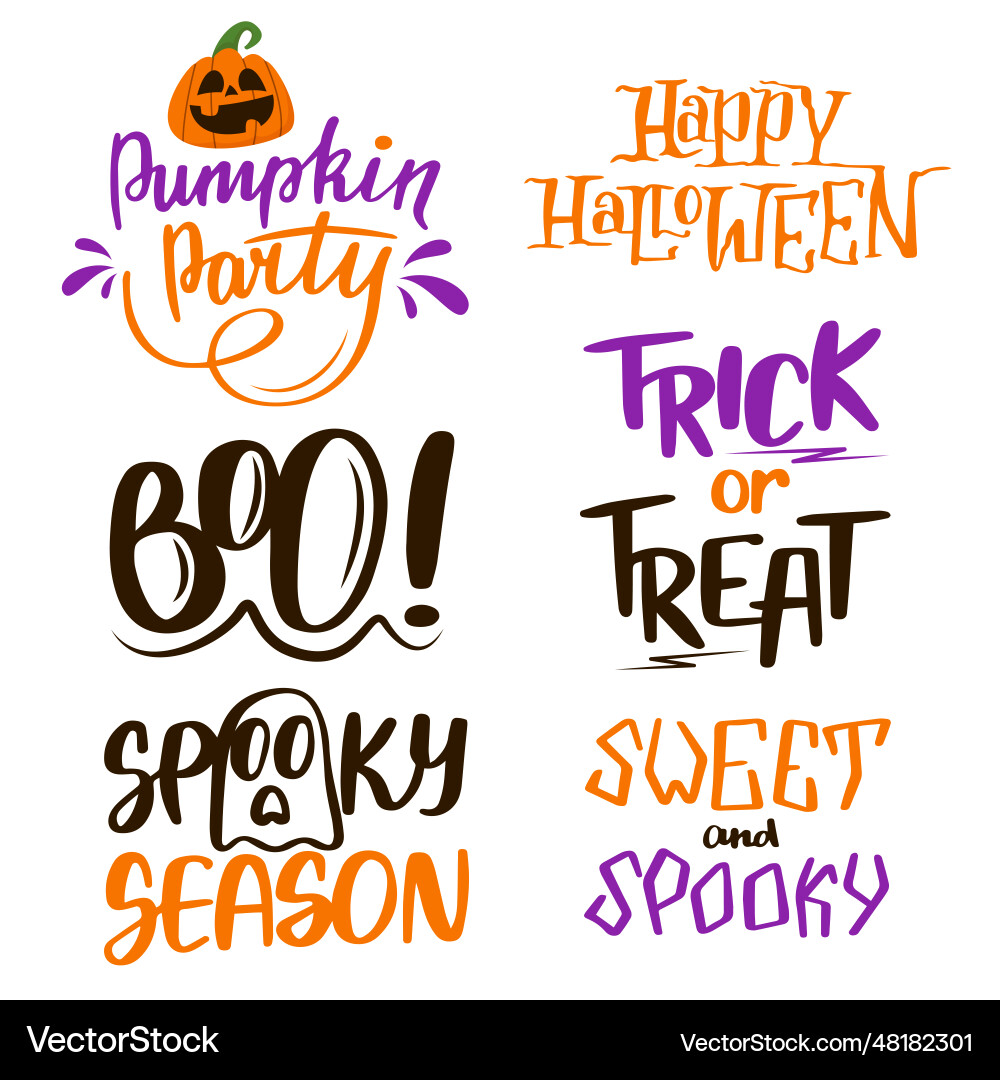 Halloween lettering phrases set isolated Vector Image