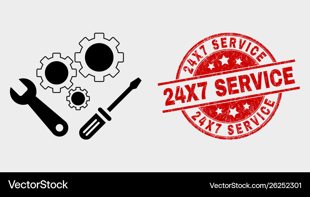 Instrumental tools icon and scratched 24x7 Vector Image