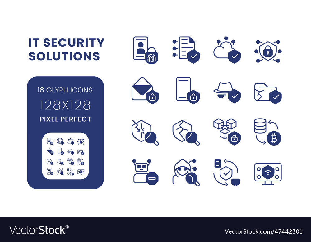 It security solutions black solid desktop icons Vector Image