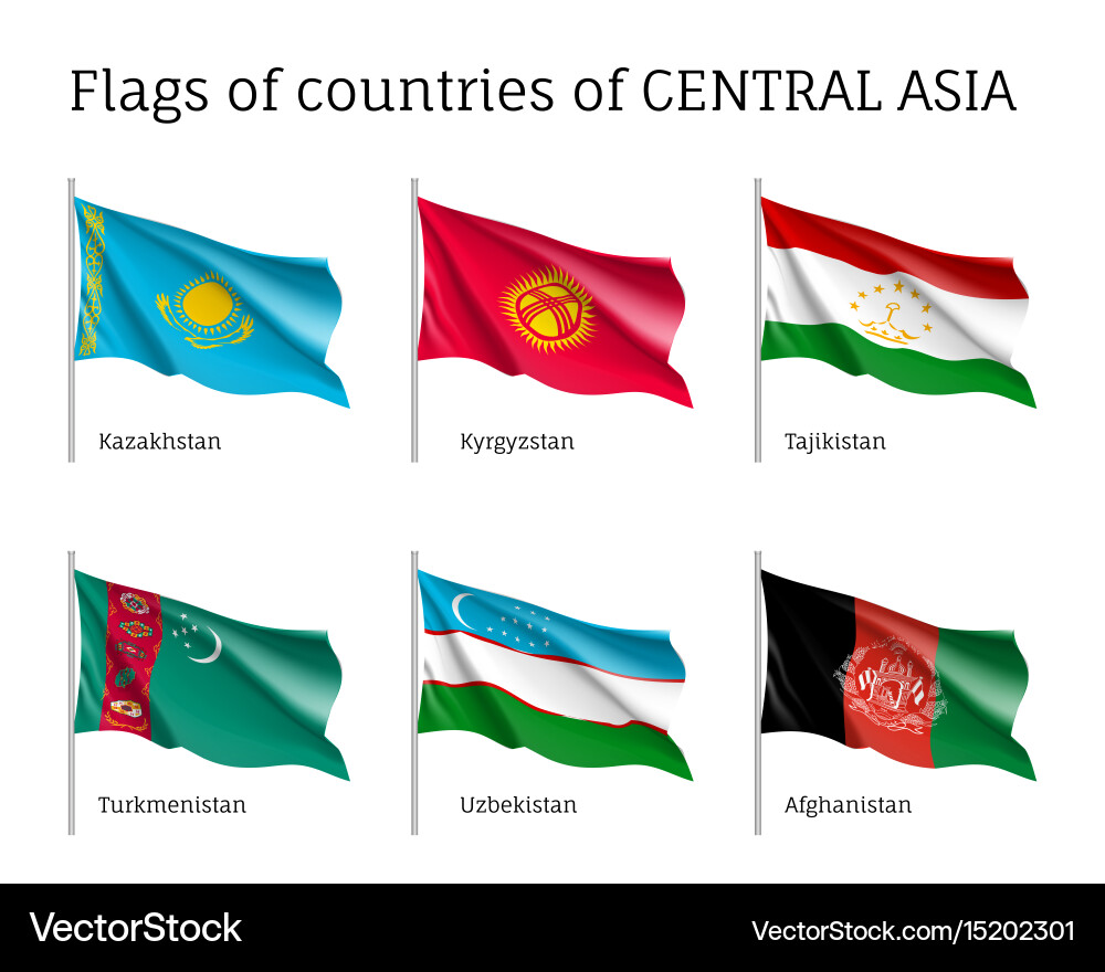 Set of flags central asia on sticks Royalty Free Vector