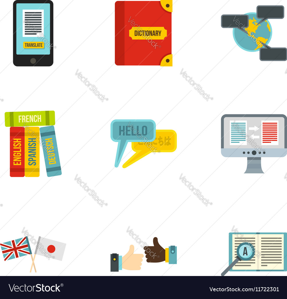 Translation icons set flat style Royalty Free Vector Image