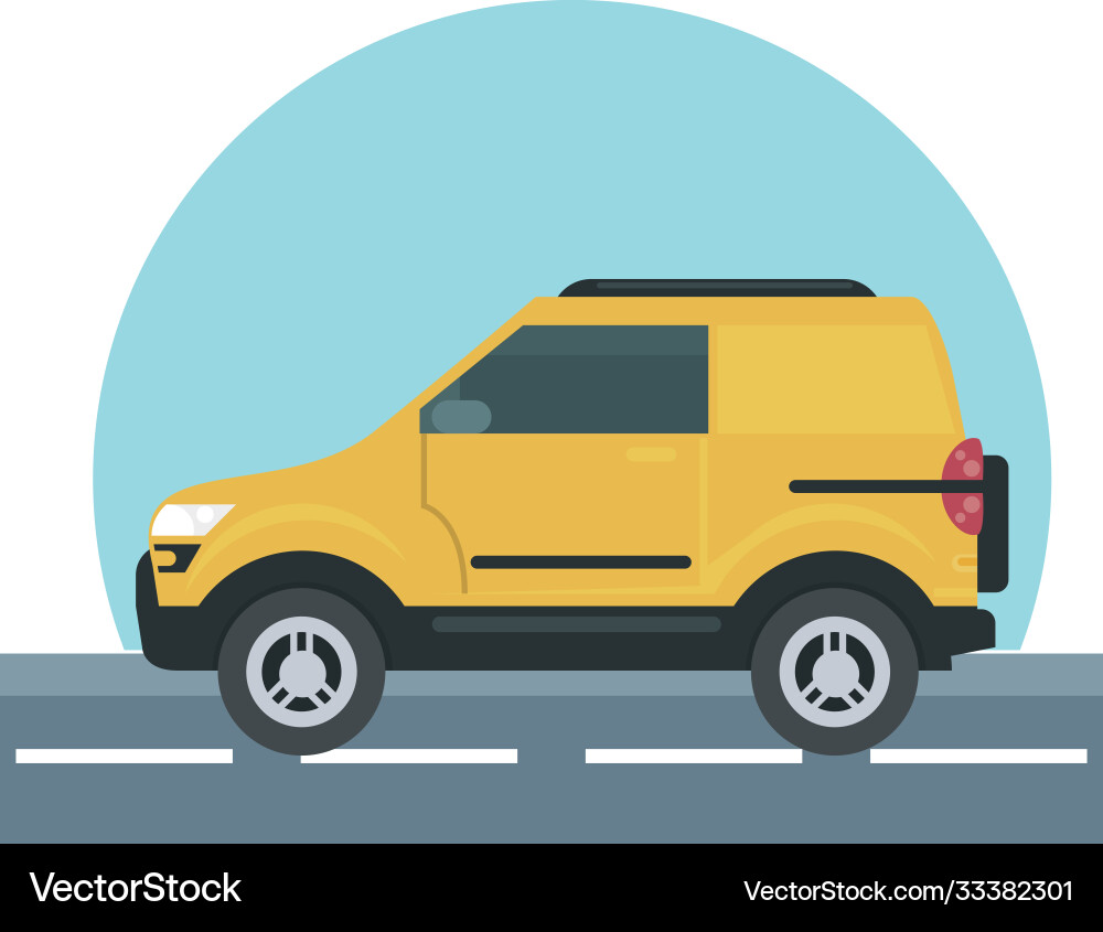 Yellow car at street design Royalty Free Vector Image