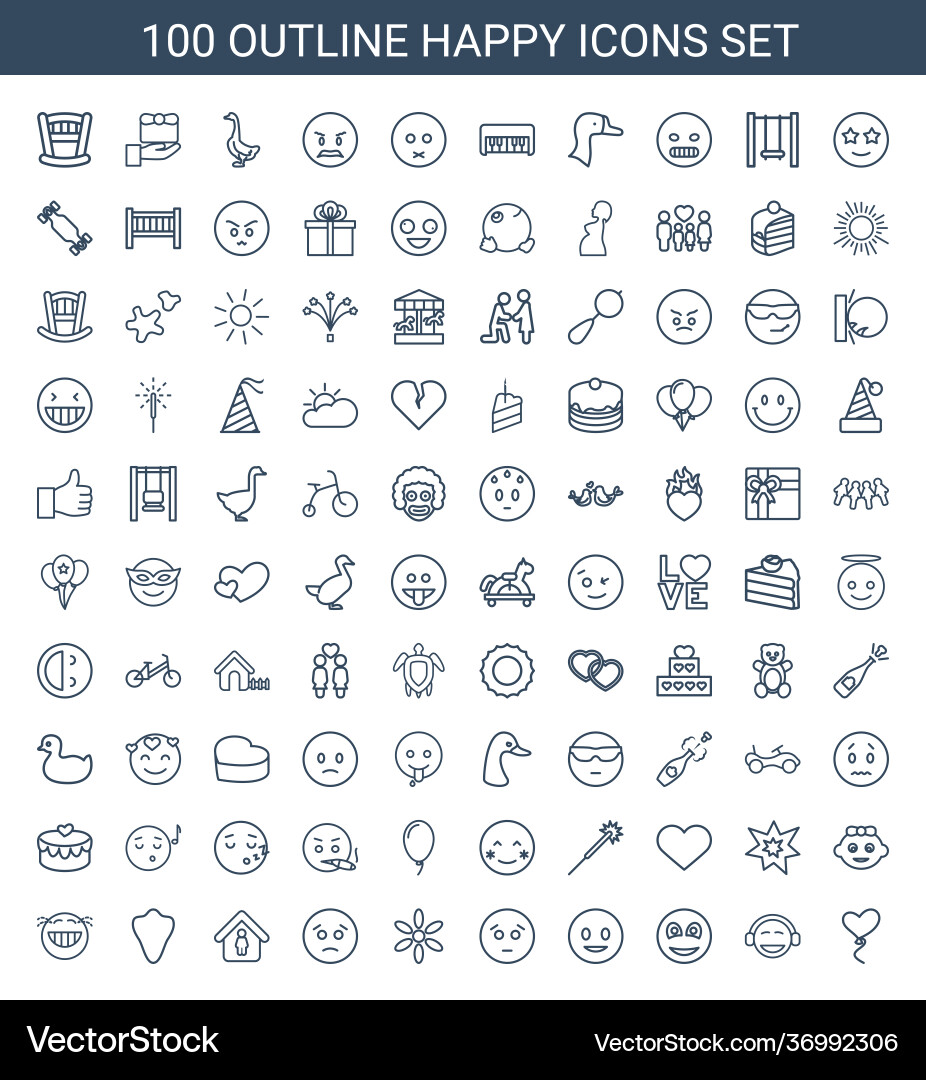 100 happy icons Royalty Free Vector Image - VectorStock