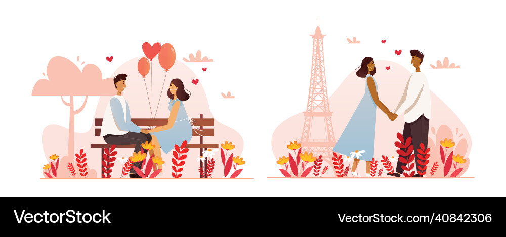 A set of romantic characters in different poses Vector Image