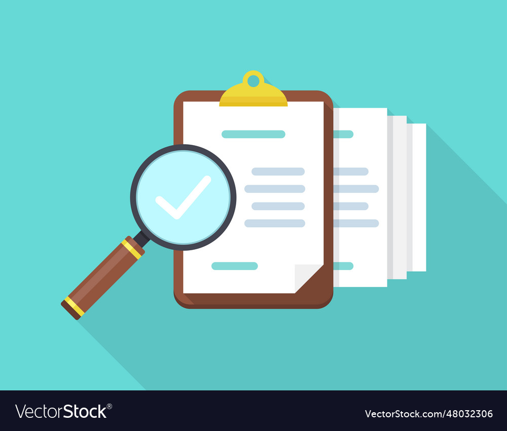 Audit documents with magnifying glass and check Vector Image