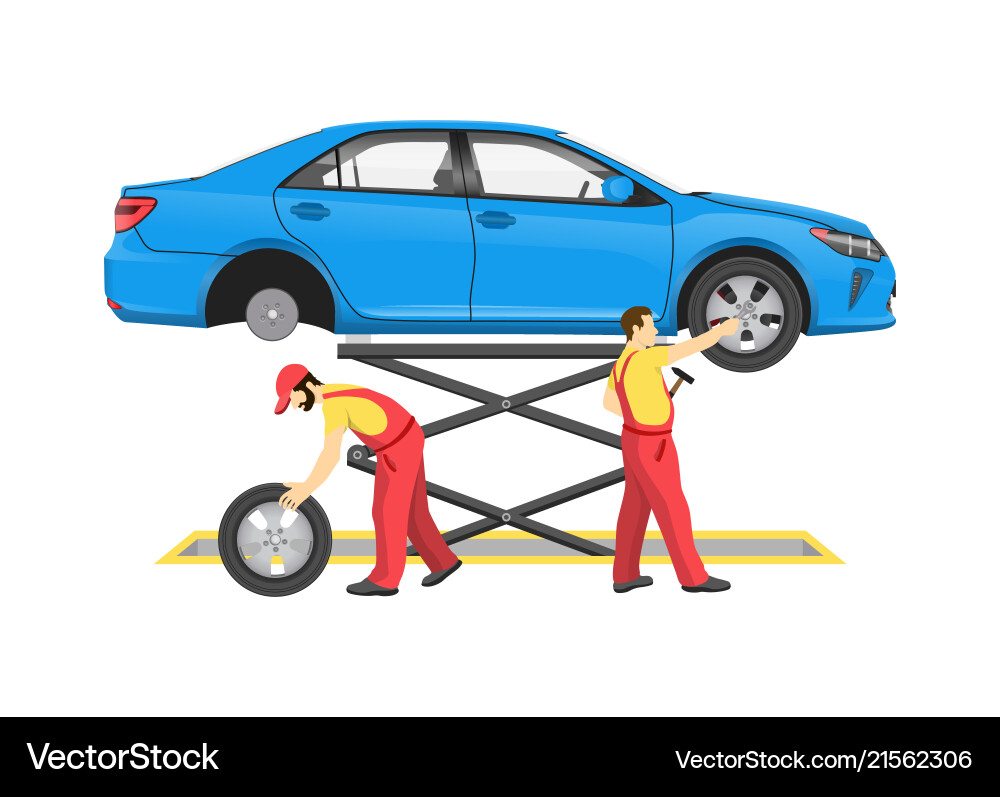 Car repair process colorful Royalty Free Vector Image