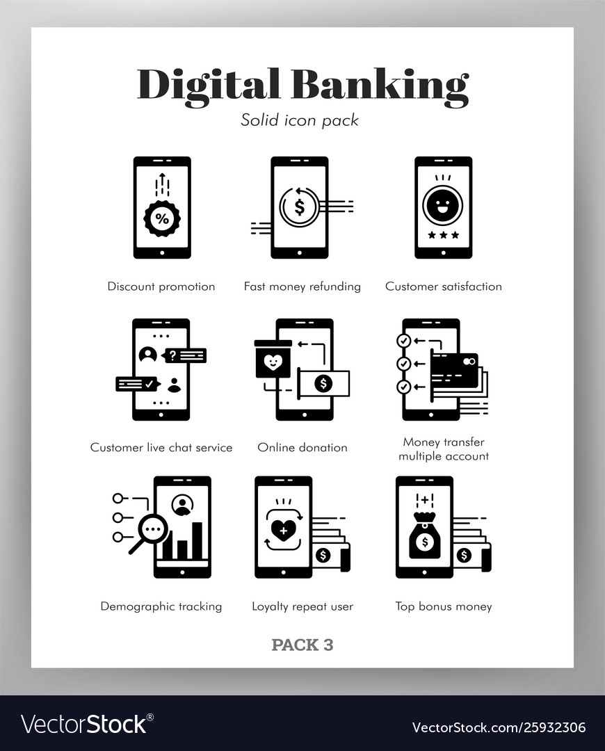 Digital banking icons solid pack Royalty Free Vector Image