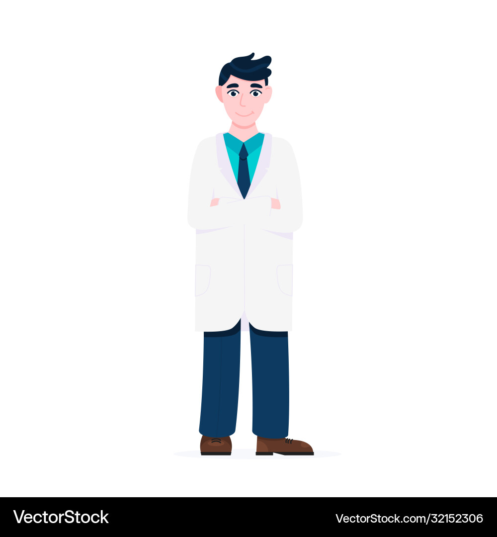 Doctor standing and hold crossing his hands flat Vector Image
