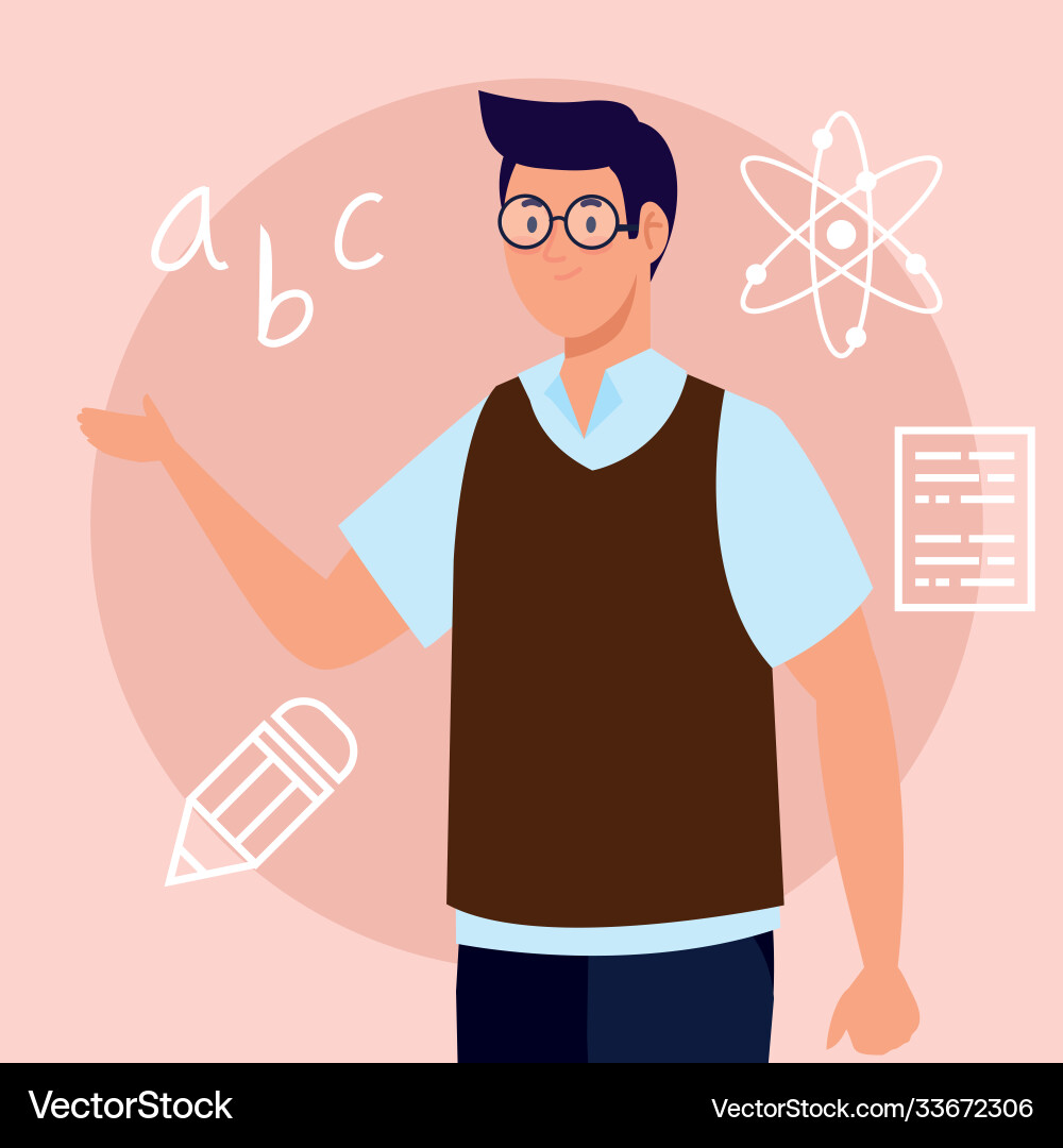 Man teacher with education icons Royalty Free Vector Image