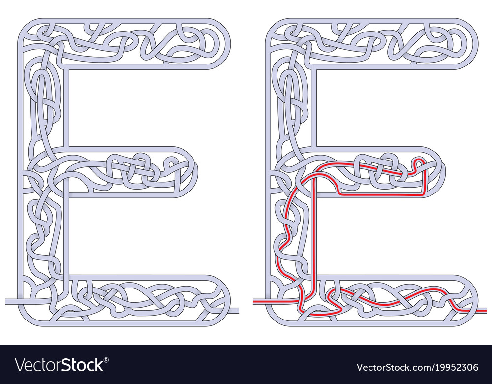 Maze letter e Royalty Free Vector Image - VectorStock