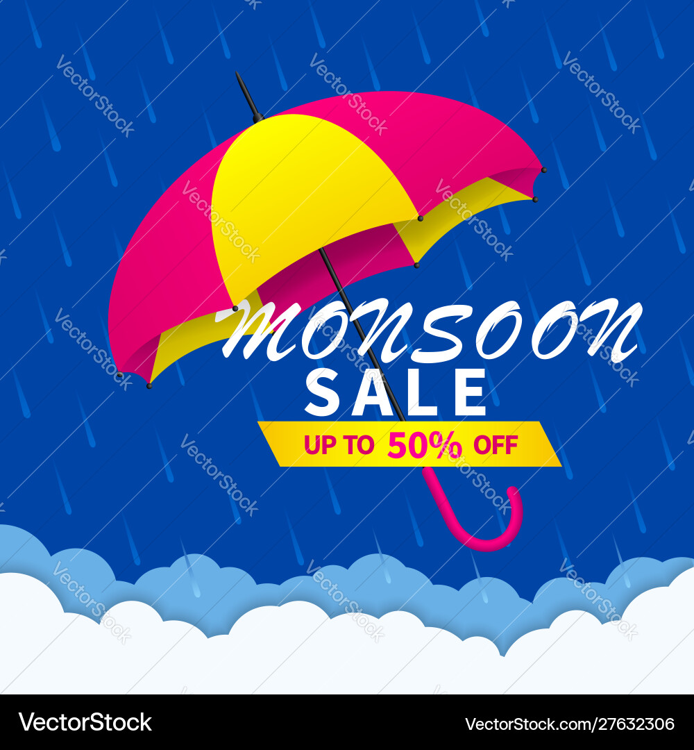Monsoon sale offer background with rain Royalty Free Vector