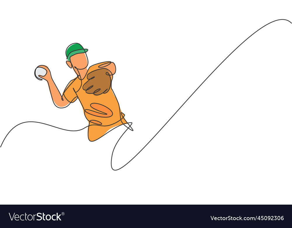 One single line drawing young energetic man Vector Image
