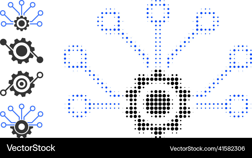 Pixel halftone smart cog icon and other icons Vector Image
