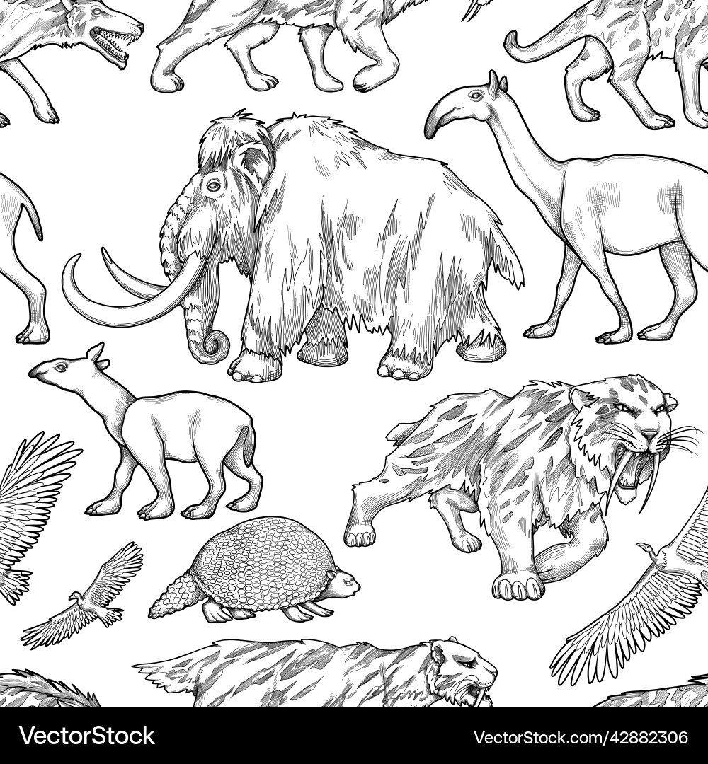 Repeated seamless pattern of a graphic prehistoric