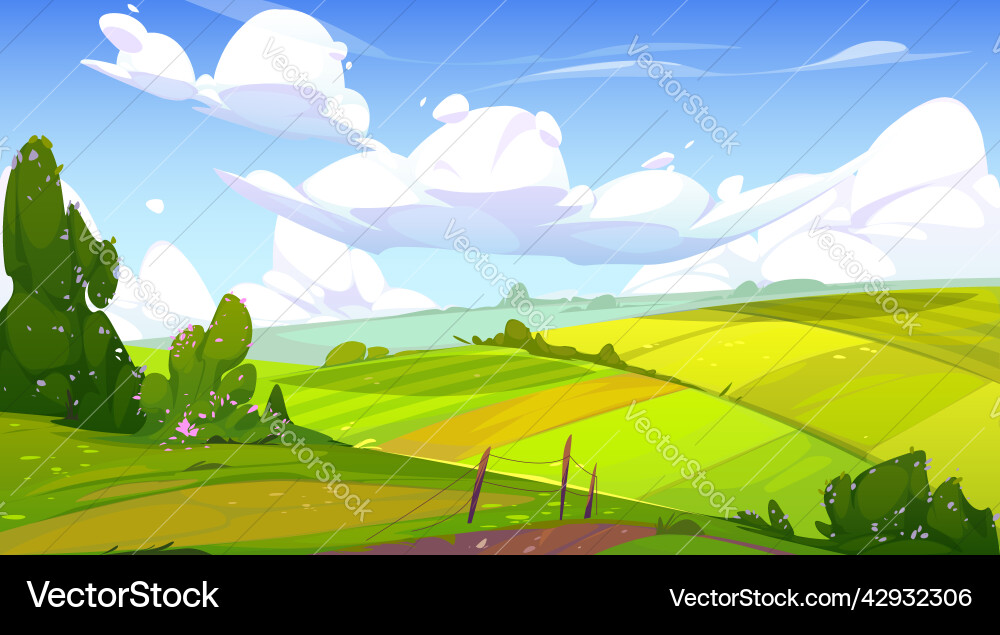 Rural landscape with green agriculture fields Vector Image