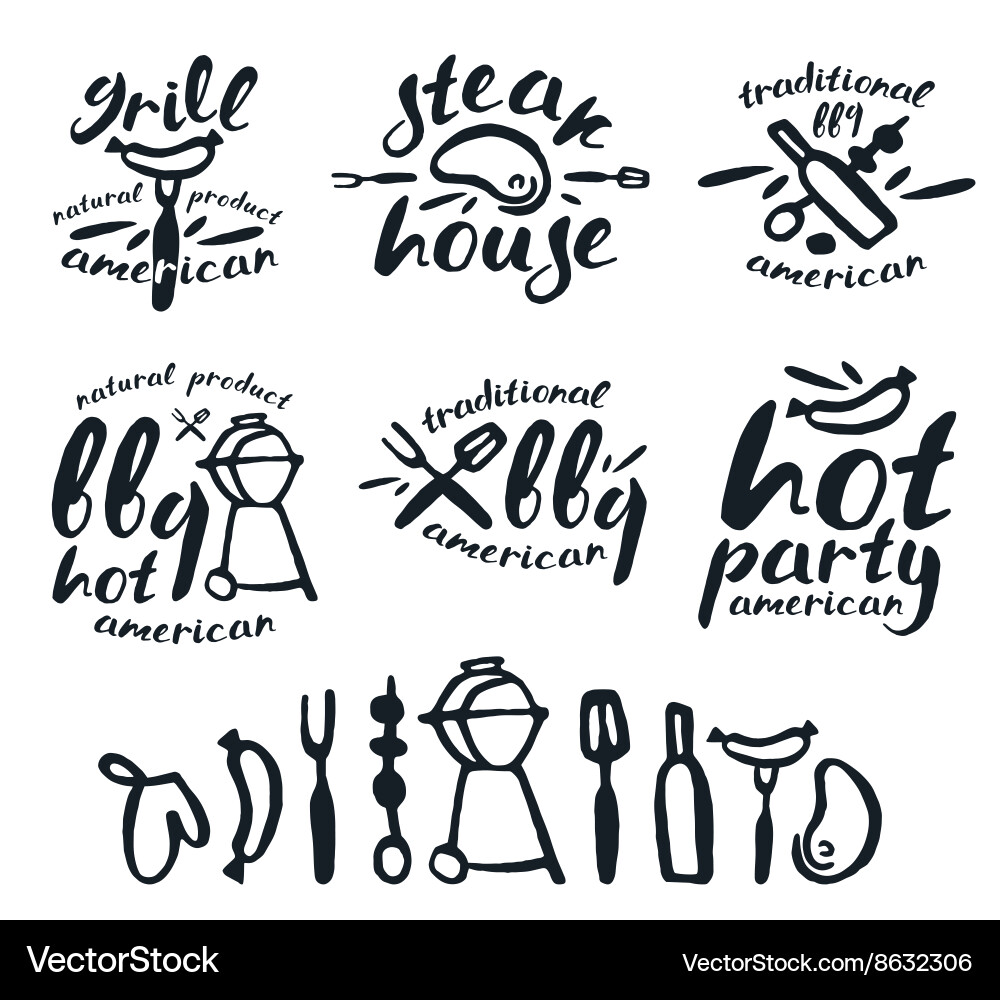 Set of barbecue labels badges and design elements Vector Image