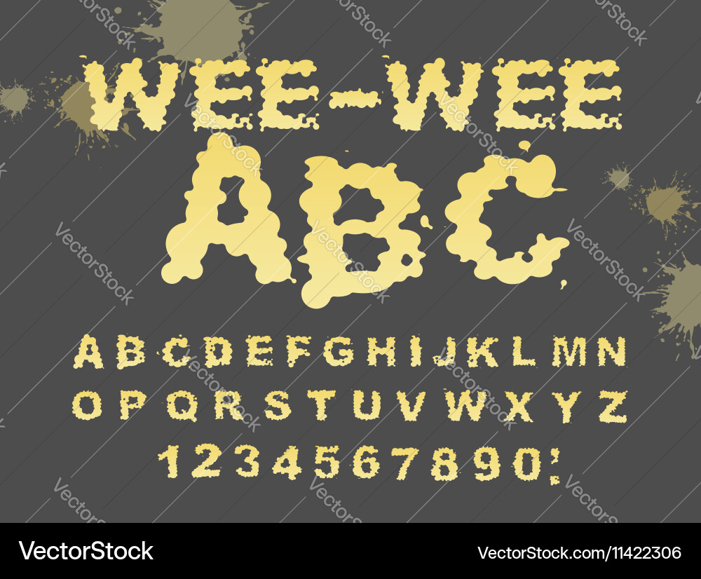 Wee-wee ABC Yellow liquid font piss typography Vector Image