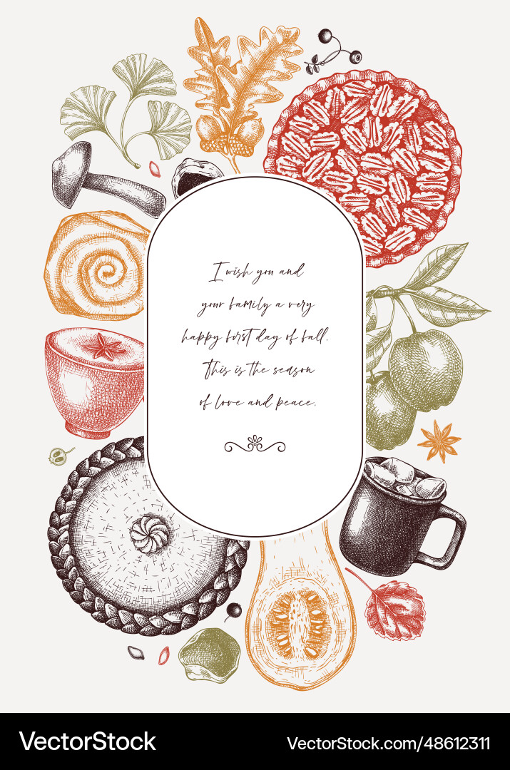 Autumn wreath design template hand-drawn p Vector Image