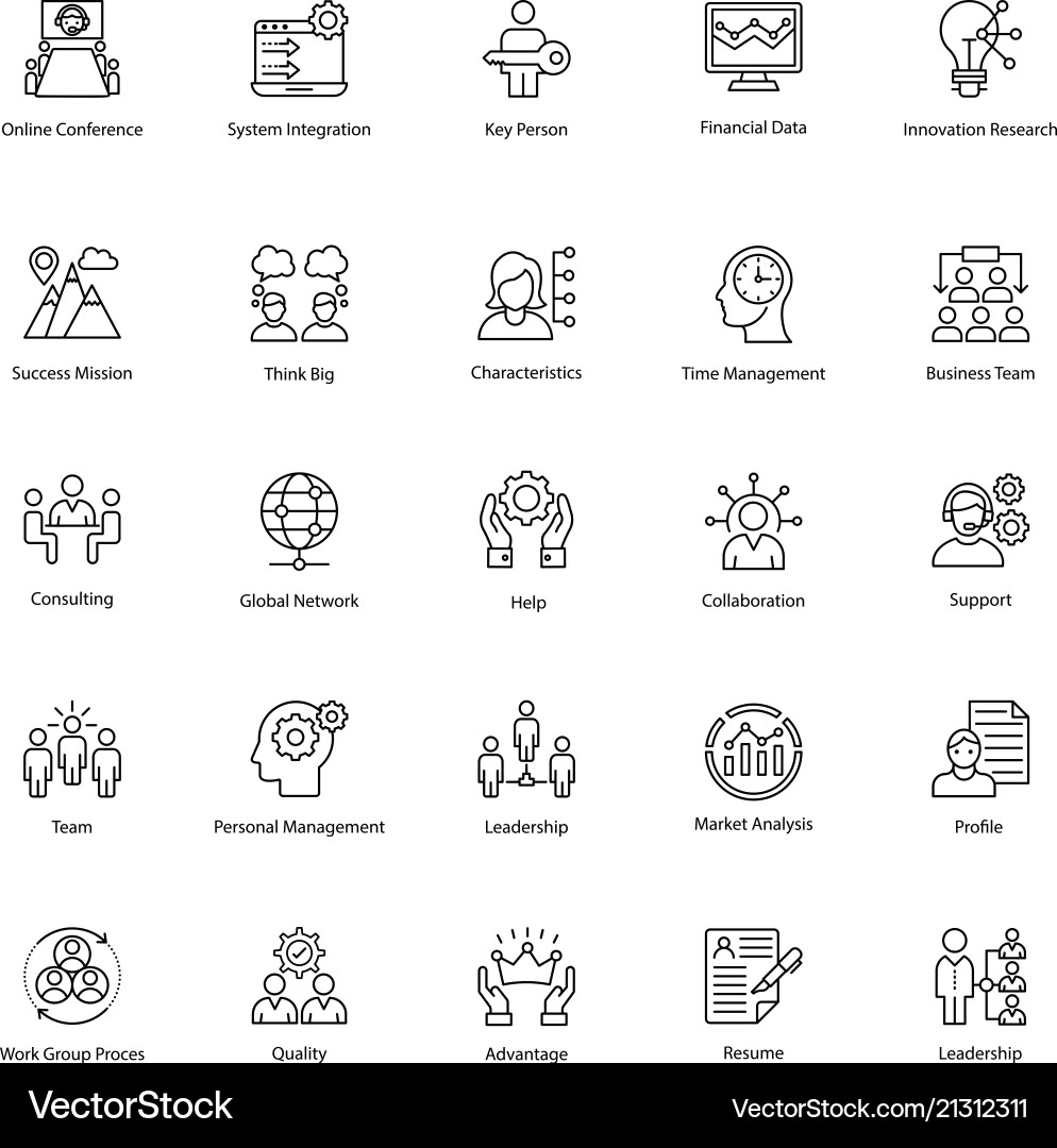 Business management line icons Royalty Free Vector Image