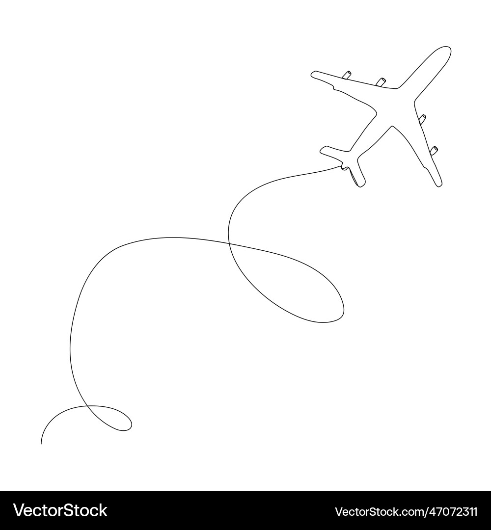 Continuous one line drawing of airplane path one Vector Image
