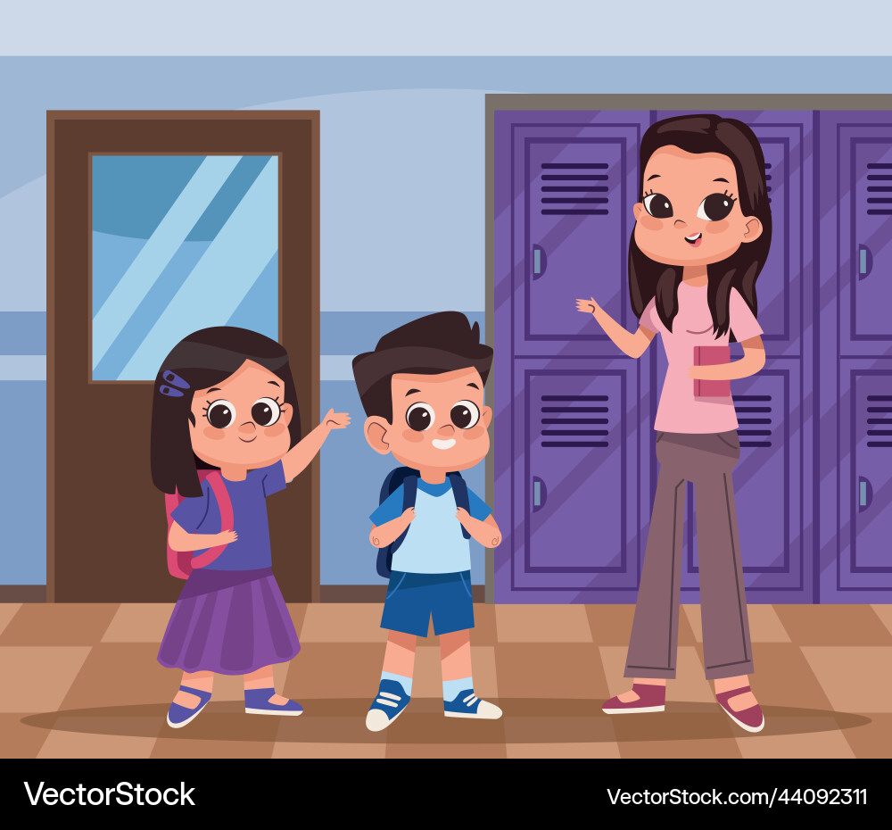 Female teacher and students Royalty Free Vector Image