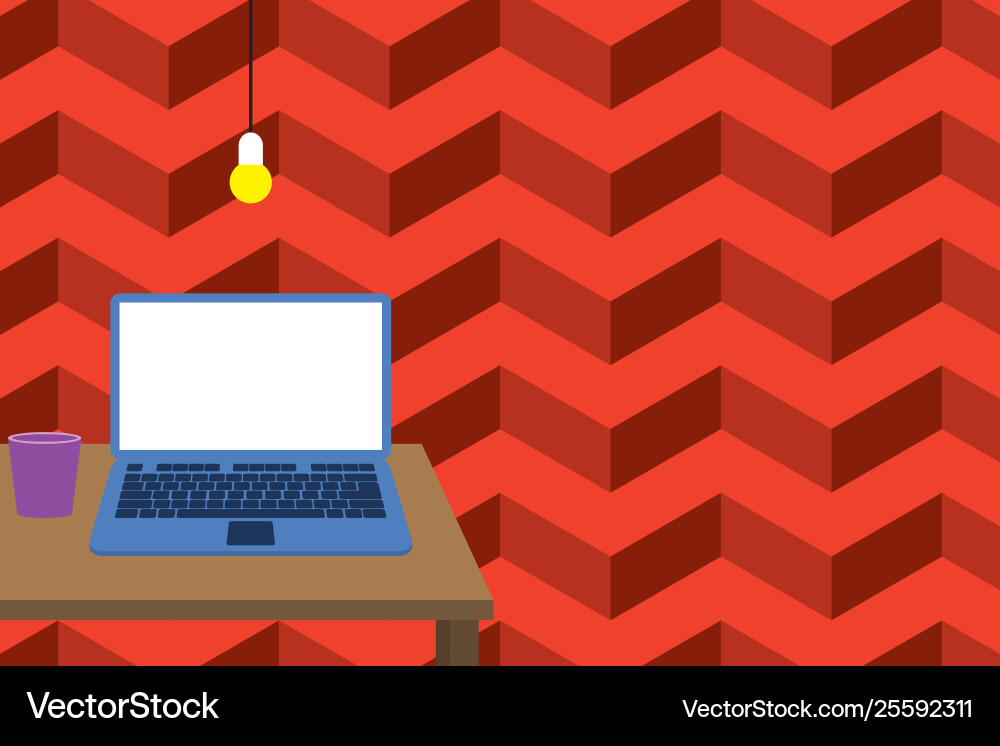 Front view open laptop wooden desktop office light