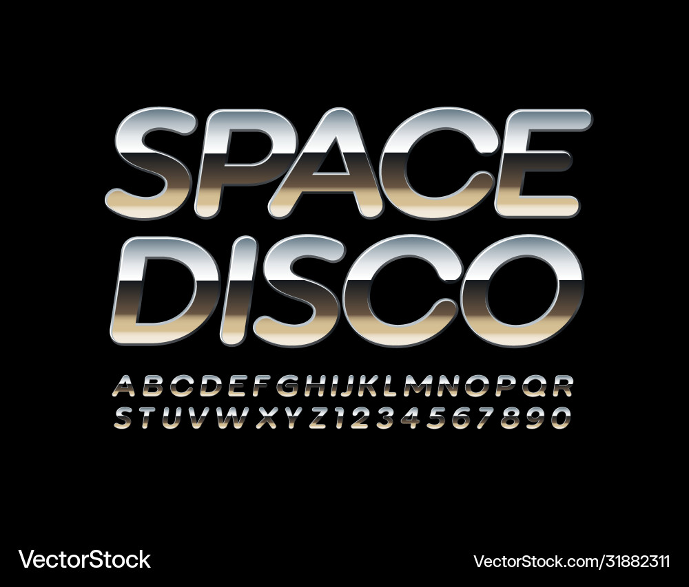 Party poster space disco with metallic font Vector Image