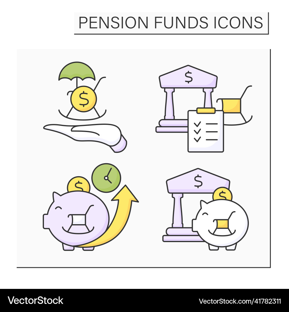 Pension funds color icons set Royalty Free Vector Image