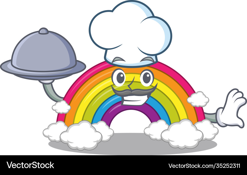 Rainbow chef cartoon character serving food Vector Image